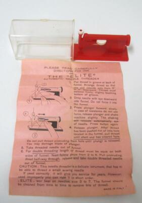VINTAGE RED THE ELITE AUTOMATIC NEEDLE THREADER MADE IN ITALY WITH CASE ...