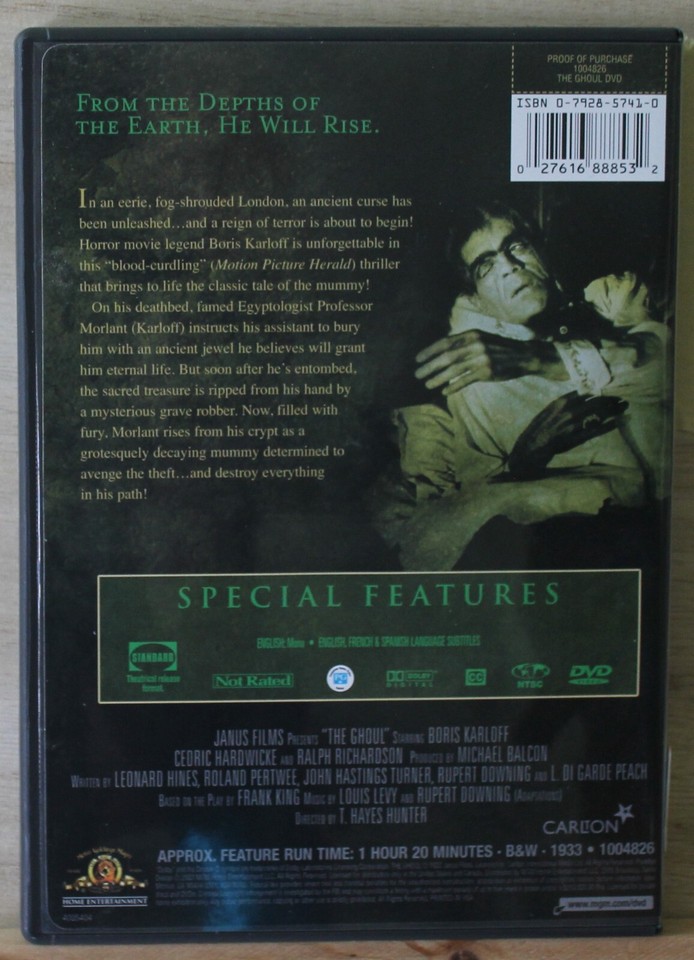 The Ghoul (DVD) Boris Karloff/Cedric Hardwicke/Like New/2447 ...