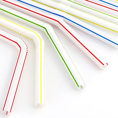 200 Bendable Straws Flexible Straws Striped Fun Colorful Drinking Straw ...