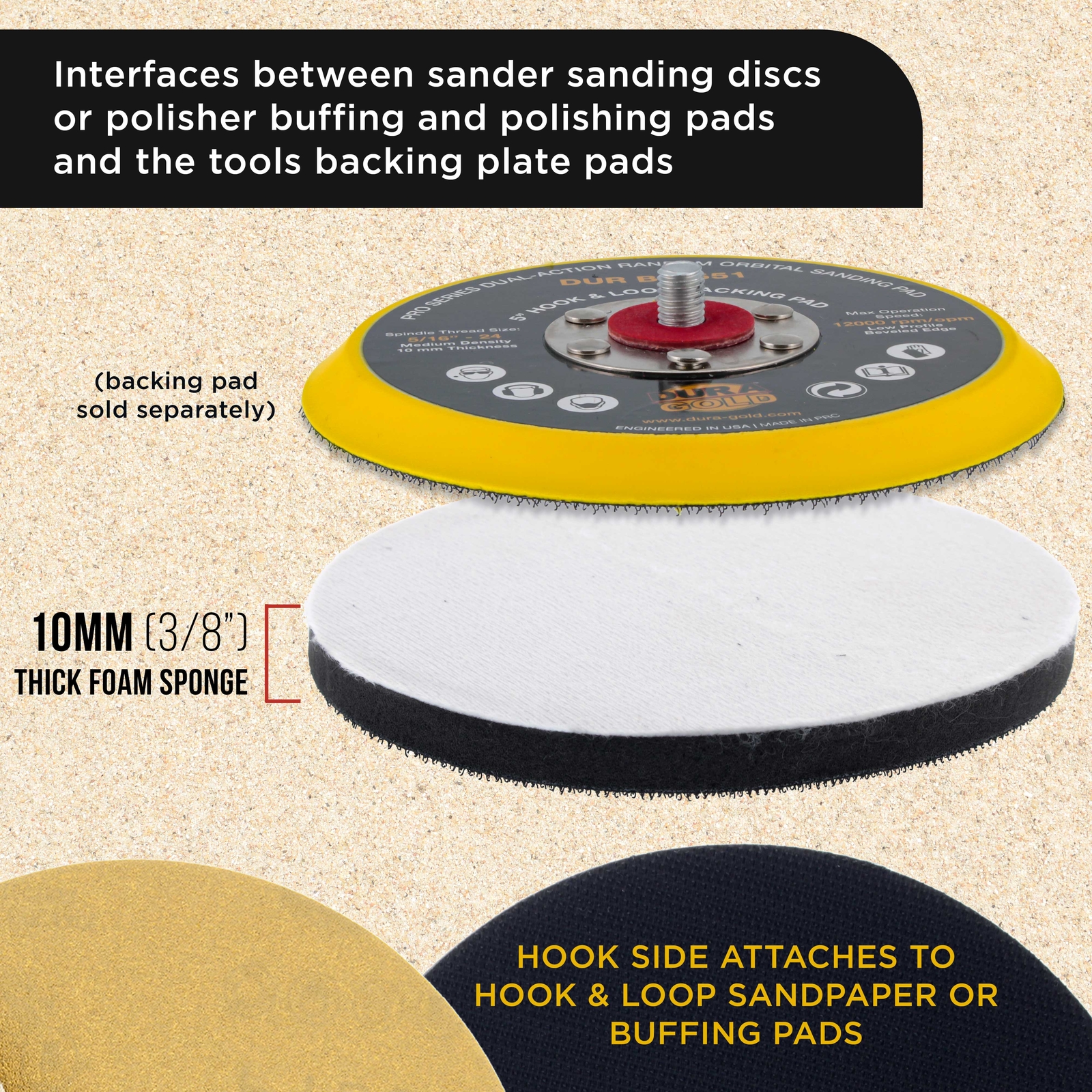 2 Dura-Gold 5" x 10mm Soft Density Interface Pads For Hook & Loop ...