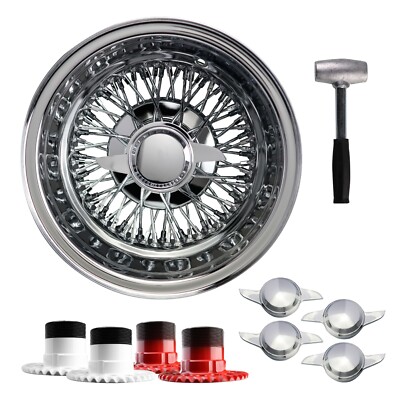 14x7 Rev 72 Spoke Cross Lace Lowrider Wire Wheels, 2 Bar Knockoff Caps ...
