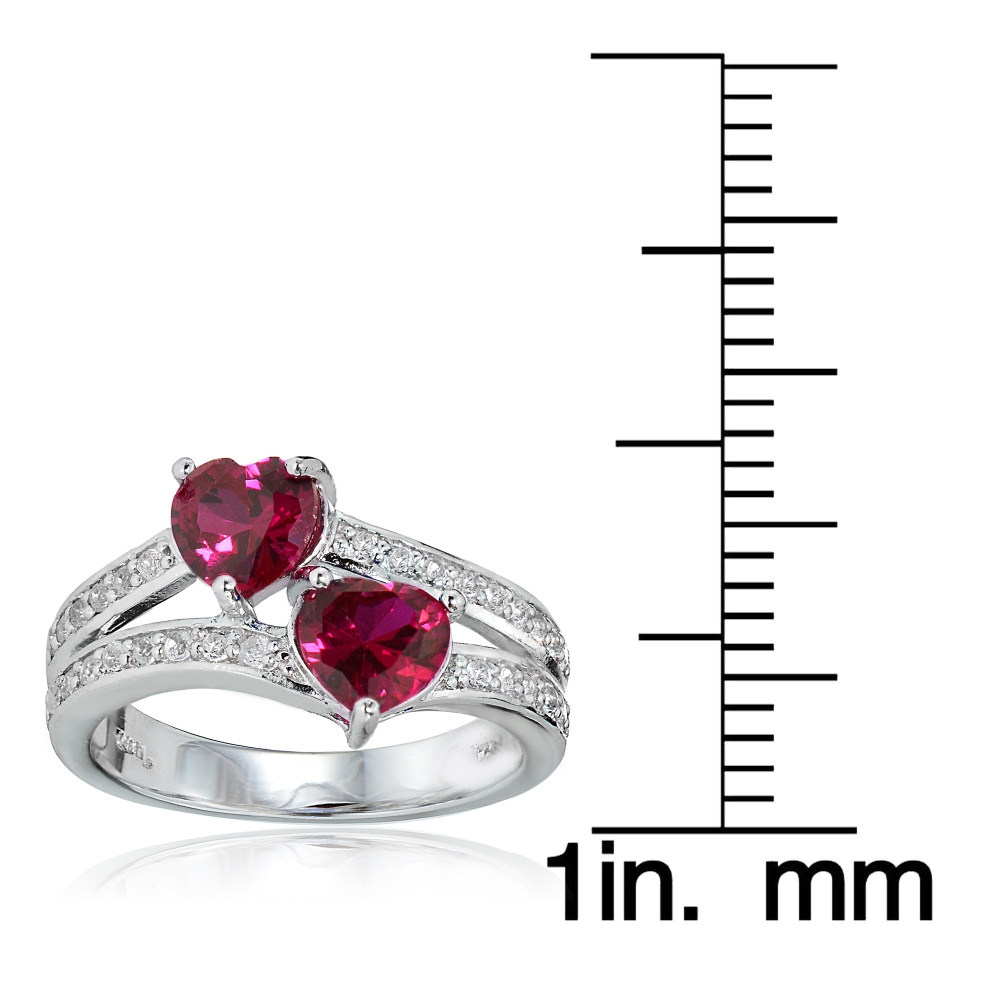 Sterling Silver Created Ruby and White Topaz Double Heart Friendship ...