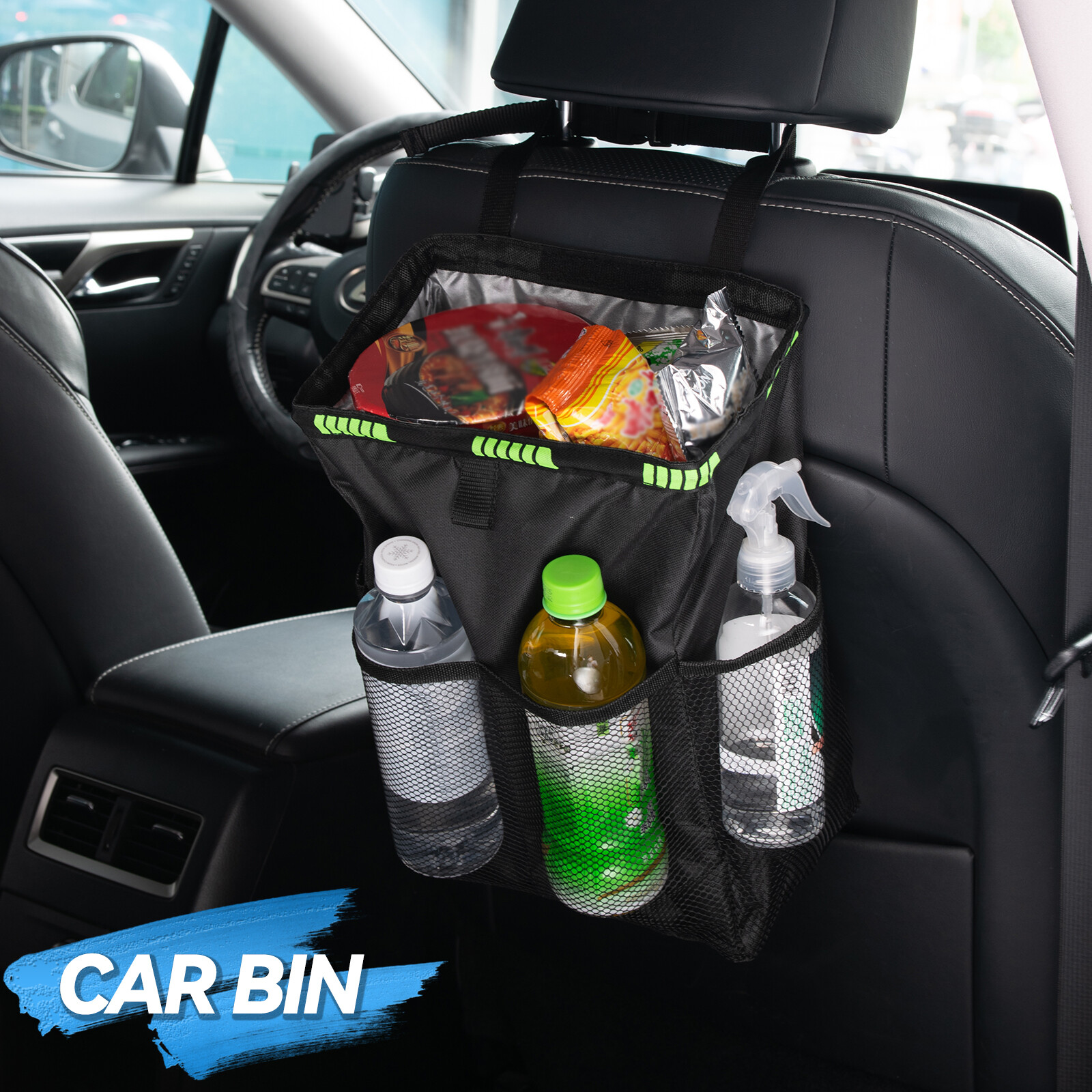 Black Portable Car Trash Can Garbage Bin Bag Organizer for Vehicles ...