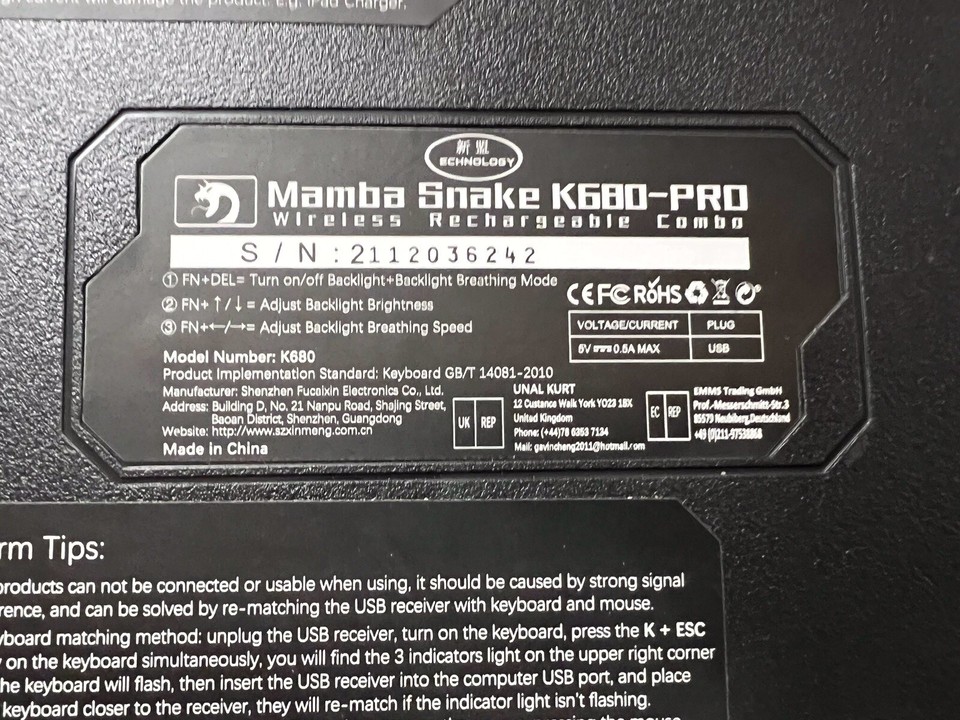 Xinmeng Mamba Snake K680-Pro Wireless Keyboard Mouse And Mouse Pad | eBay