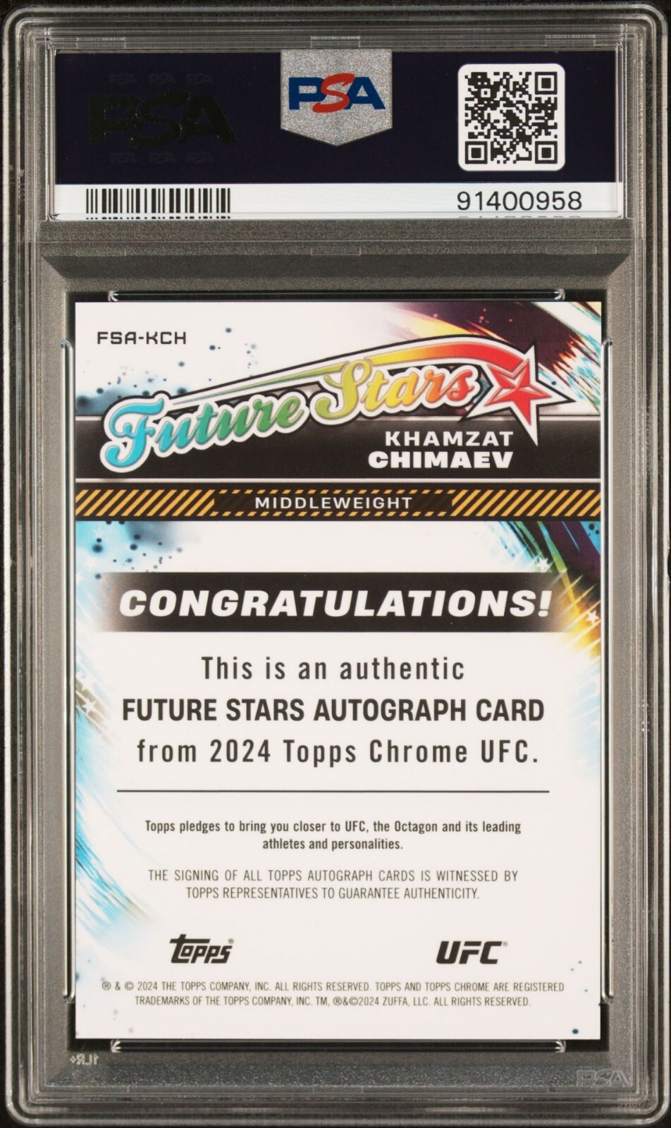2024 Khamzat Chimaev Topps Chrome UFC Future Stars Auto PSA 10 GEM MINT ...