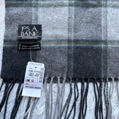 JOS A BANK 100% Cashmere Knit Scarf Mens Blue Black Check Plaid NWT ...