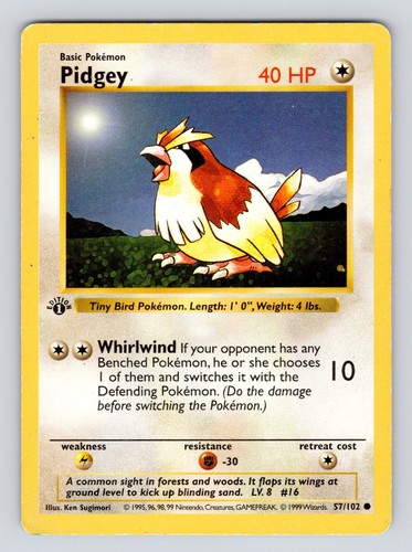 Pidgey 57/102 | Base Set | 1ST EDITION SHADOWLESS | Vintage Pokemon TCG ...