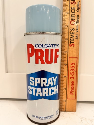 Vintage Colgate's Pruf! Spray Starch Can Blue Label | eBay