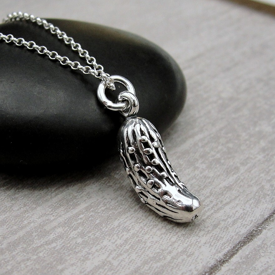 925 Sterling Silver Pickle Necklace - Pickle Charm - Cucumber Charm ...