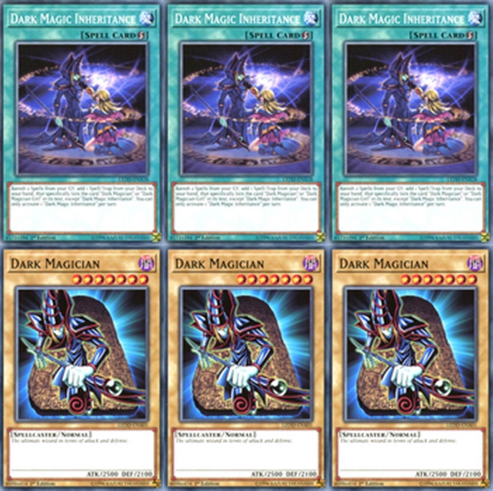 3 X Dark Magic Inheritance LEDD-ENA18 + 3 X Dark Magician LEDD 1st Mint ...