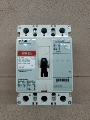 Eaton HFD3015BP10 Bolt-On Circuit Breaker 15A 600V 3PH HFD Damaged ...