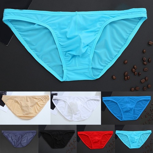 Low-waist Mens Briefs Translucent Bikini Pouch Panties Ice Silk Skinny ...