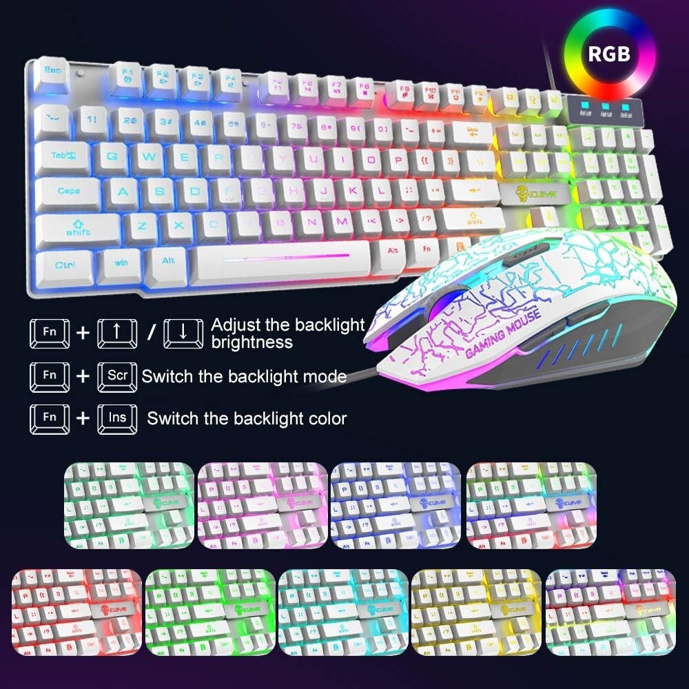KUIYN T6 Wired Membrane Keyboard Mouse Combo, 12 Chroma RGB Backlit ...