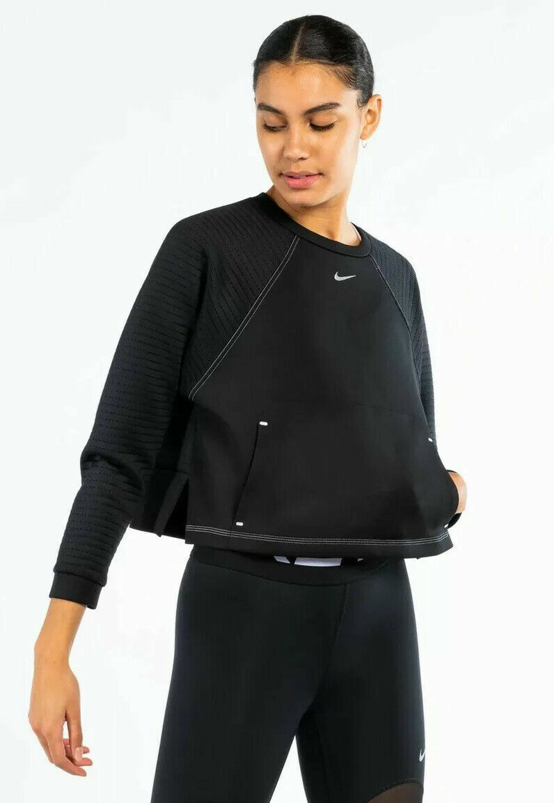 Nike Women's Pro Fleece Crew Long Sleeve Top Sweatshirt Black /Silver ...