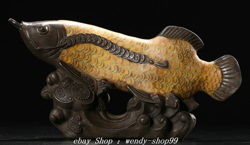 10.2"Old Bronze Cloisonne Enamel Coin Fish Goldfish Fishs Beast Animal ...