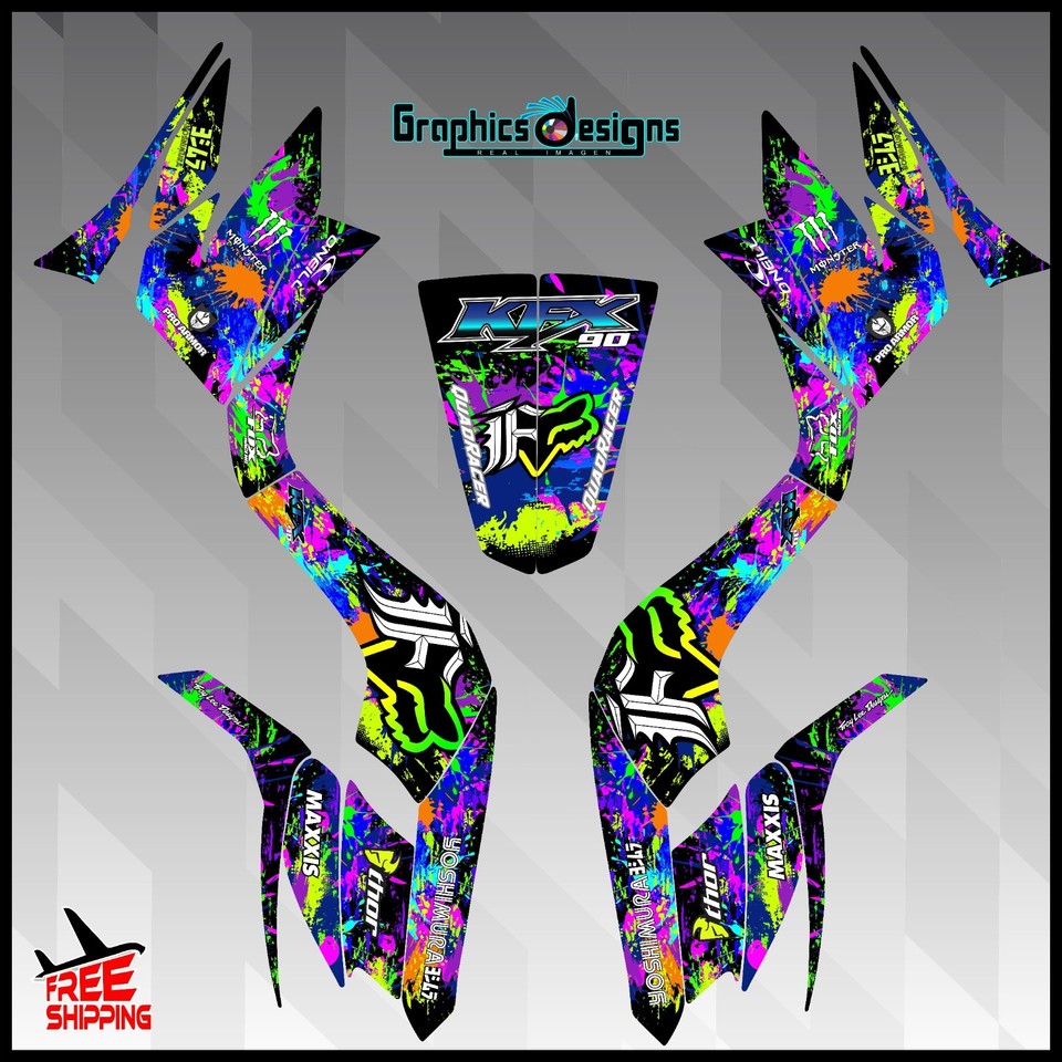 FREE SHIPPING KAWASAKI KFX 90 - 2007-25 FULL KIT GRAPHICS DECAL ...