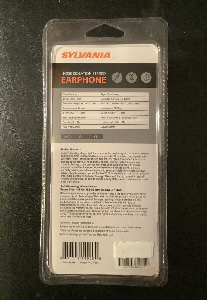 Sylvania mp3 iPod iPhone iPad CD Noise Isolation Stereo Earphones 3.5mm jack | eBay