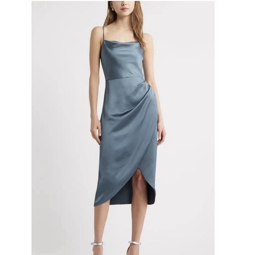 NWT Open Edit Cowl Neck Satin Mini Dress Blue Size S | eBay UK