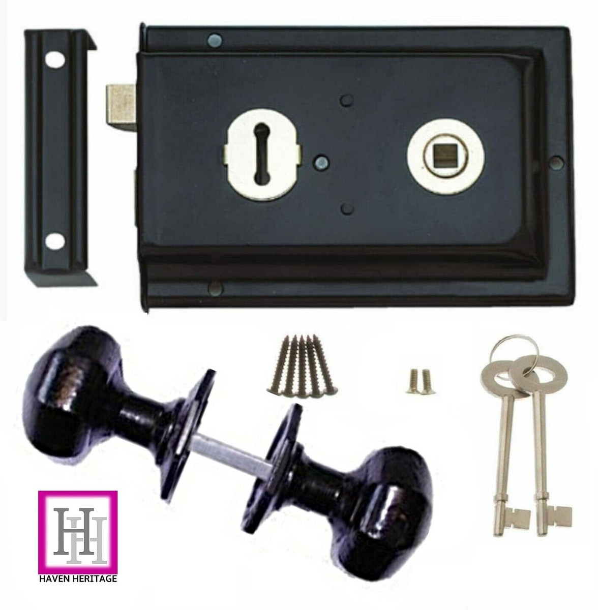 UK Made Door Lock Haven Heritage Rim Lock Set - 6 Lever Deadbolt ...