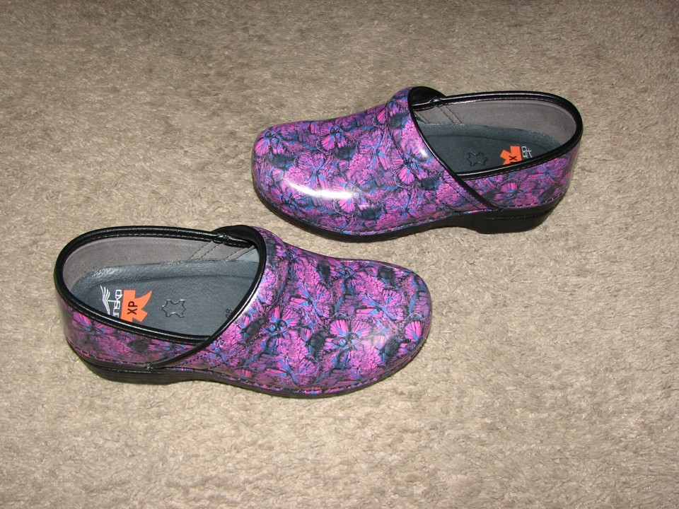 RARE DANSKO XP PATENT LEATHER PINK/BLUE PRINT CLOG 38 | eBay