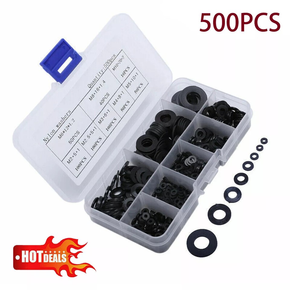 500Pcs Flat Washers Nylon Rubber Rings Plain Repair Gasket Assortment ...