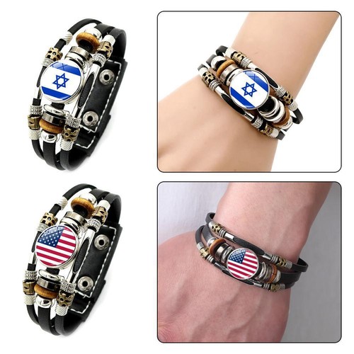 Israel USA Bracelet Handmade Israel Flag Symbol Glass Bracele Leather ...