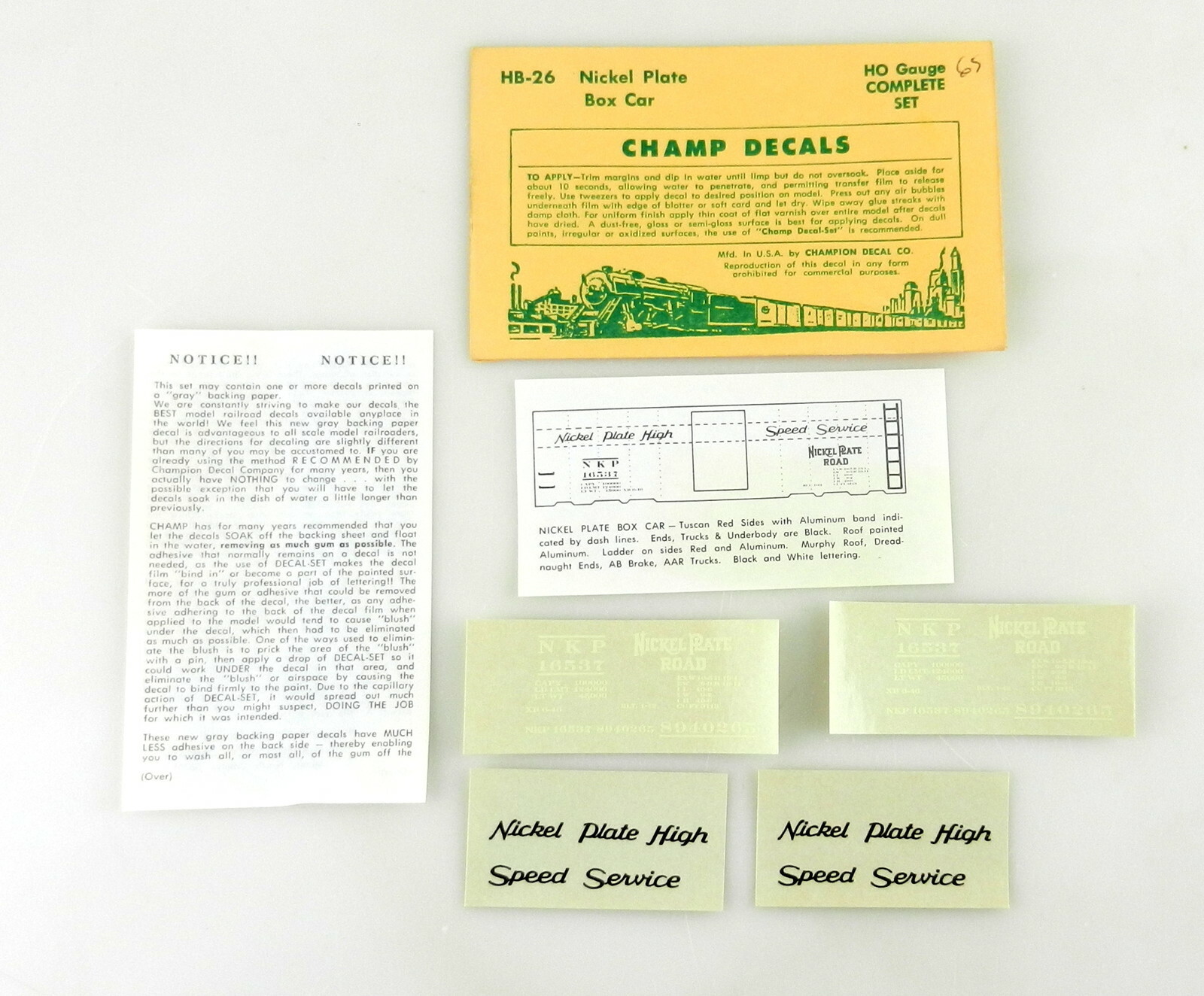Champ Decals HO #HB-26 NKP Nickel Plate Road BOX CAR Complete Set T127 ...