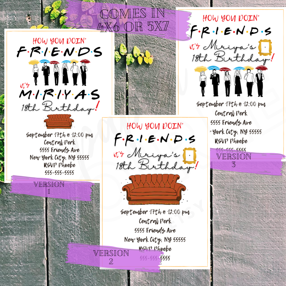 Friends Birthday party digital invitation print at home JPG Friends tv ...