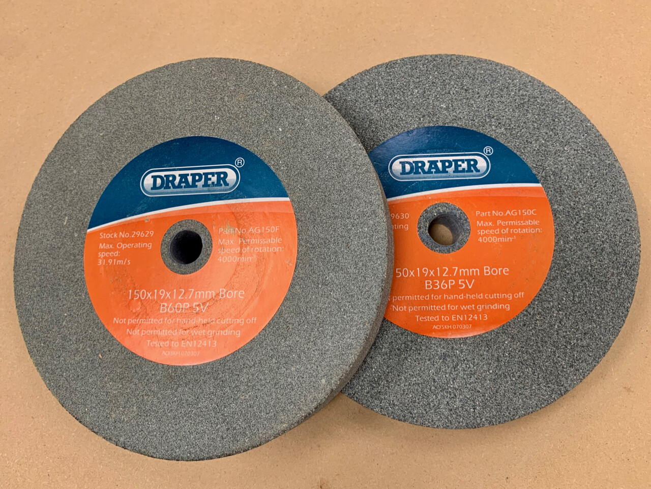 Pack of 2 Draper Grinding Wheels 60 Grit / 36 Grit Replacement Grinding ...
