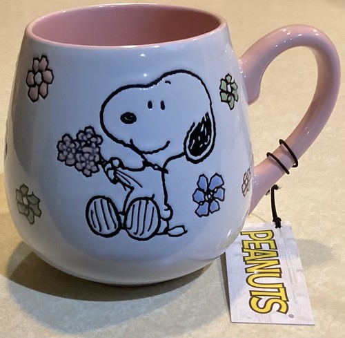 Peanuts Coffee Mug Cup Happy Snoopy Large 20 oz White Pink Multicolored ...
