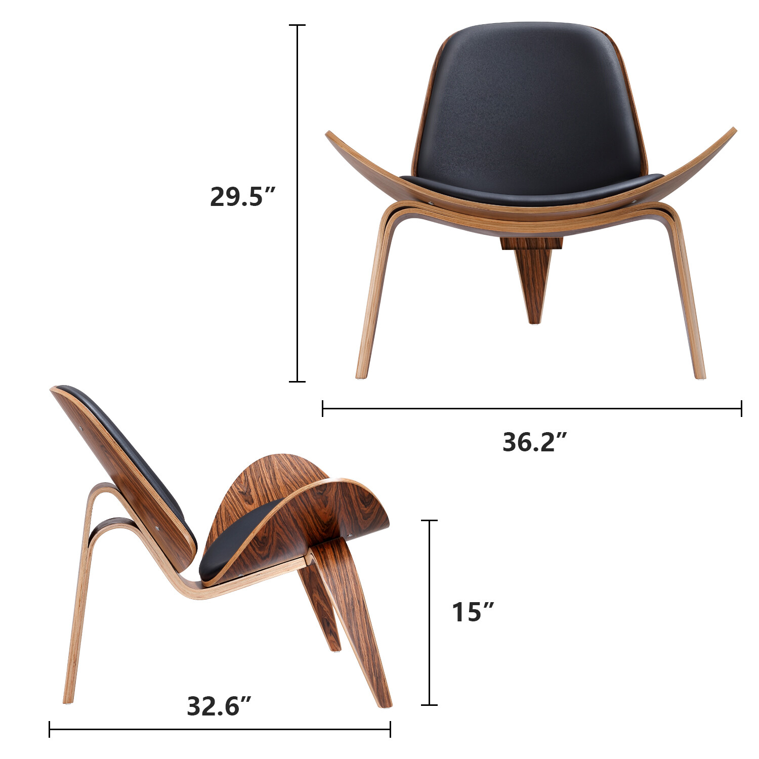 Hans Wegner Replica Lounge Shell Chair Top Grain Leather - Rosewood ...