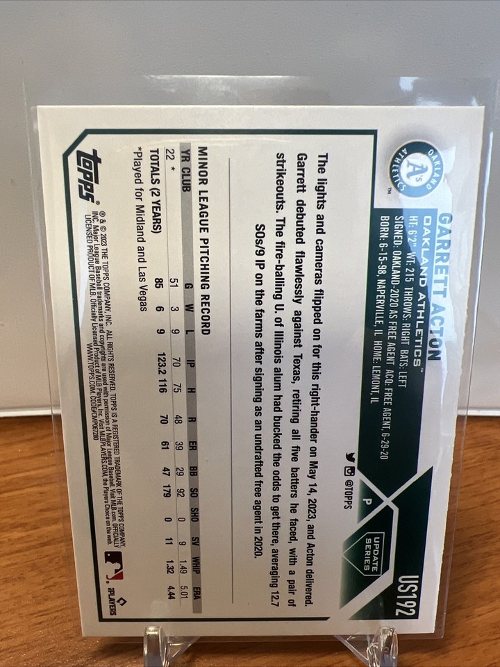 2023 Topps Update Garrett Acton RC Rainbow Foil Parallel #US192 Oakland ...