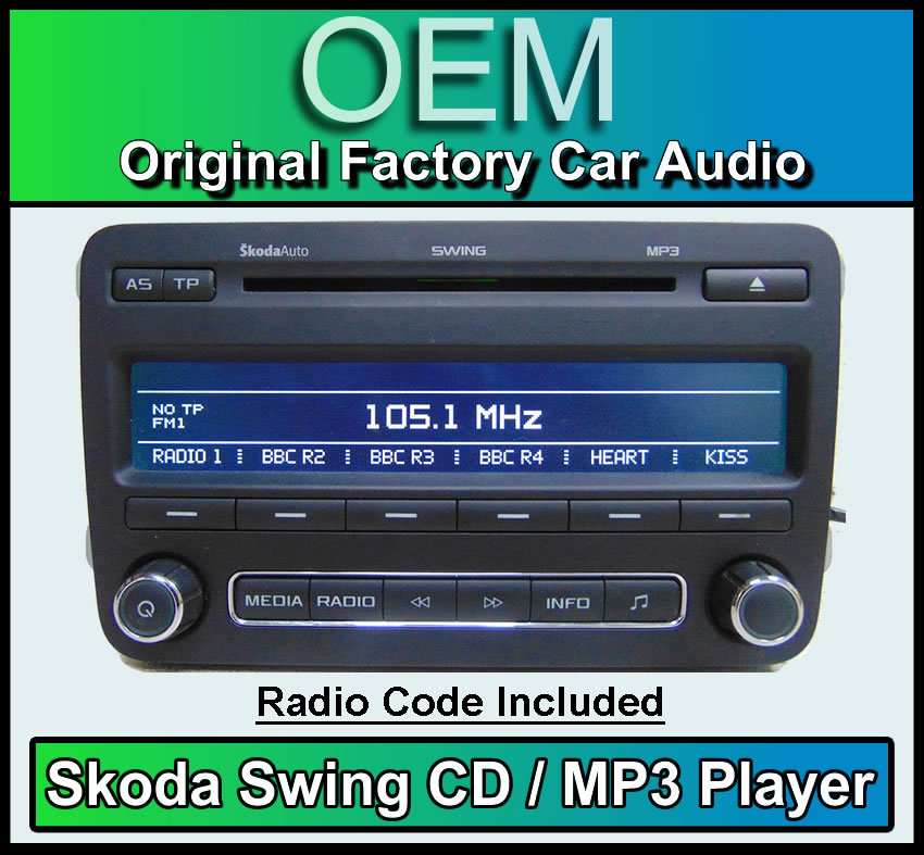 Skoda Swing CD MP3 player, Fabia car stereo headunit, Supplied with ...