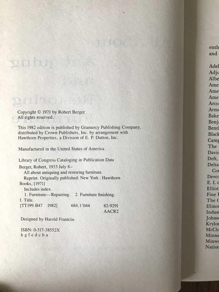 Robert Berger All About Antiquing And Restoring Furniture Hardcover ...