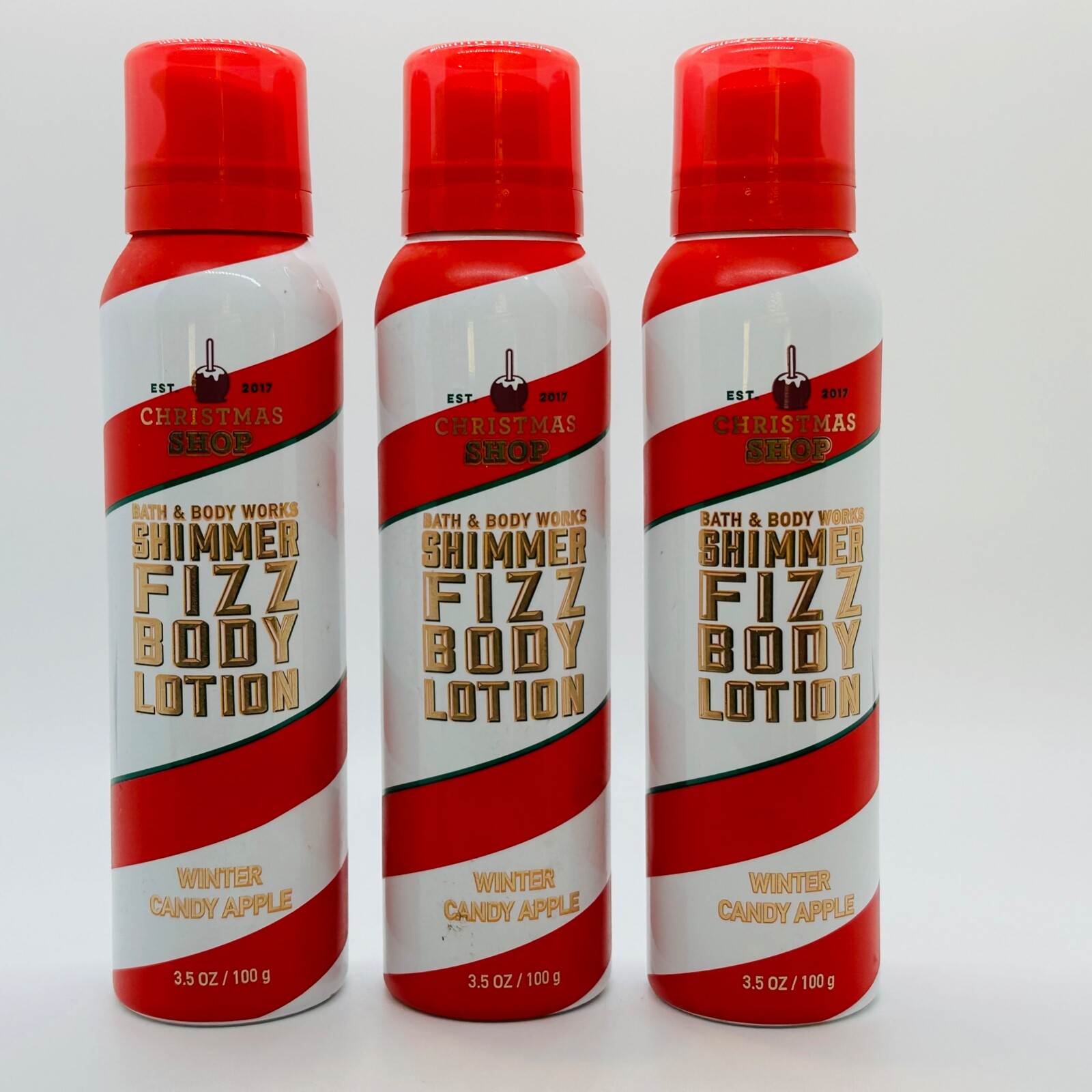 3-Pack Bath & Body Works WINTER CANDY APPLE Shimmer Fizz Body Lotion 3. ...