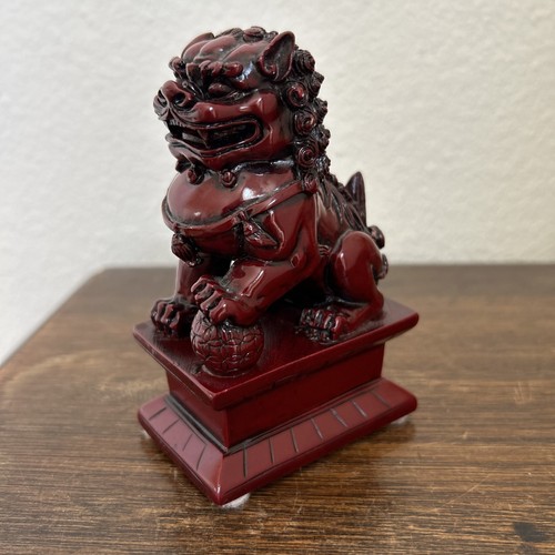 Chinese Red Resin Male Foo Dog Lion Statue Vintage | eBay