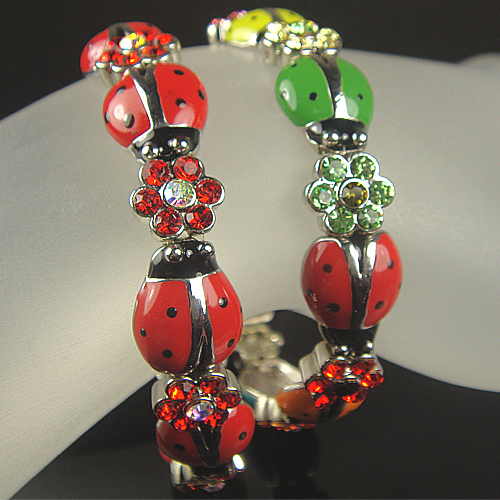 RED OR MULTICOLOR CRYSTAL LADYBUG STRETCH BRACELET MADE WITH SWAROVSKI ...