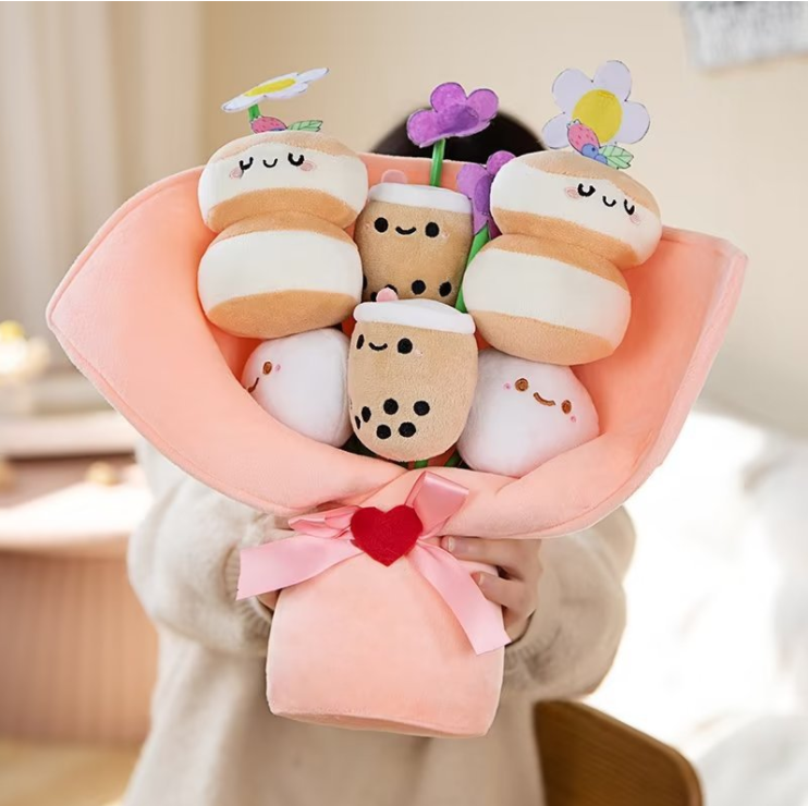 Cartoon cute stuffed bun sushi milk tea bouquet plush toy doll Xmas ...