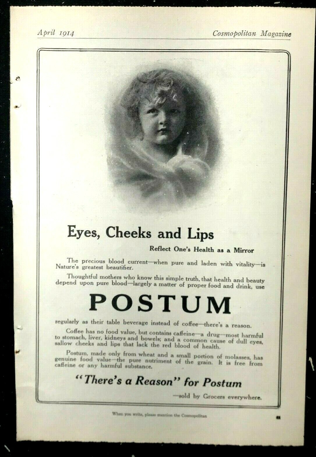 POSTUM CEREAL Print Ad -- There's a Reason for Postum - 1914 - 10 x 6 3 ...