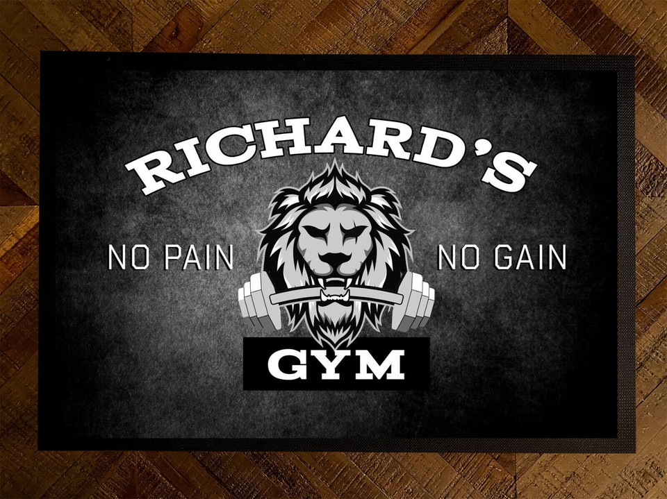 Personalised Home Gym work out room door mat - Lion logo mat Gym ...