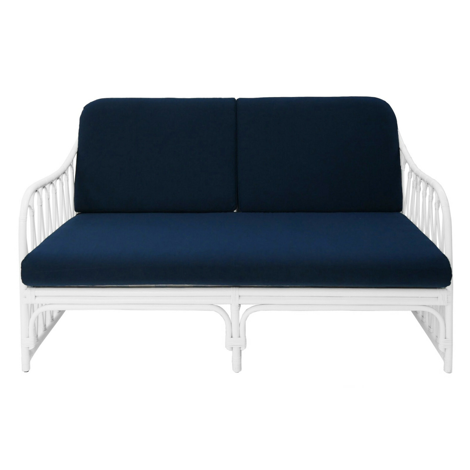 RUSSO HAMPTON WHITE RATTAN SOFA SETTEE COUCH NAVY BLUE CUSHION 2.5 ...