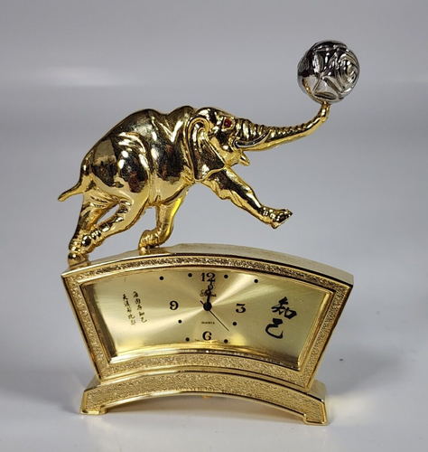 Miniature Elephant Desk Top Clock Gold Tone Metal 3" | eBay