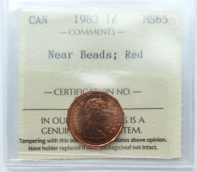 1983 NEAR BEADS - CANADA 1 CENT - ICCS CERTIFIED MS65 - QEII ONE CENT ...