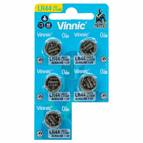 5 x Vinnic L1154F LR44 batteries Alkaline 1.5V AG13 G13 4898338000542 ...