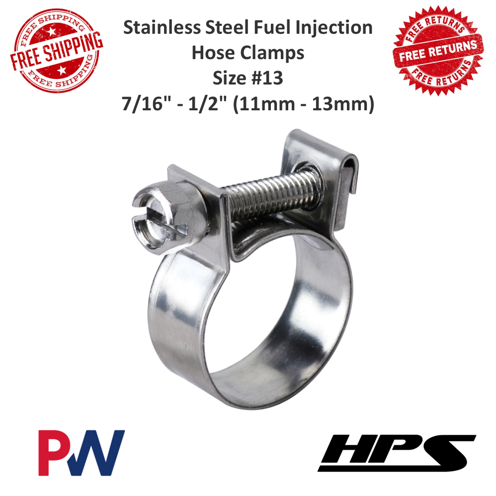 HPS Stainless Steel Fuel Injection Hose Clamps 7/16" - 1/2" Range Size ...