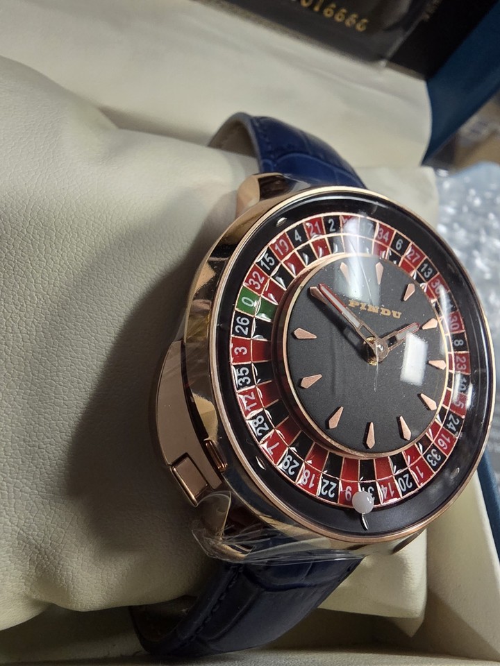PINDU Men's Automatic Watch Casino Tourbillon Rotating Roulette Gold ...