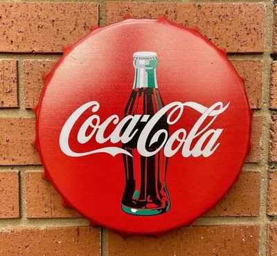 COCA COLA DRINK METAL BOTTLE TOP WALL SIGN 30cm VINTAGE RETRO MAN CAVE ...