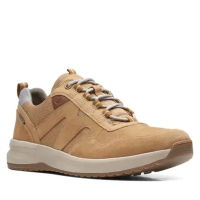 CLARKS Men's Dark Sand WELLMAN TRAIL Waterproof Suede Sneakers Oxfords ...