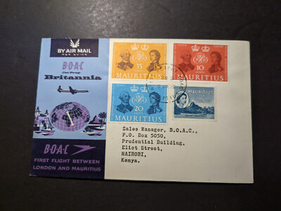 1962 Mauritius Airmail First Flight Cover to Nairobi Kenya BOAC ...