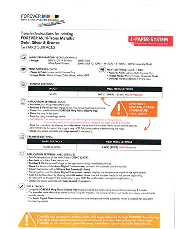 Forever Multi-Trans (Metallic Silver) Heat Transfer Paper 10 sheets 8.5 ...
